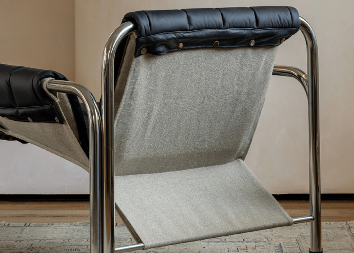 U-Shaped Lounge Chair | Leather, Linen & Stainless Steel - ZM Home