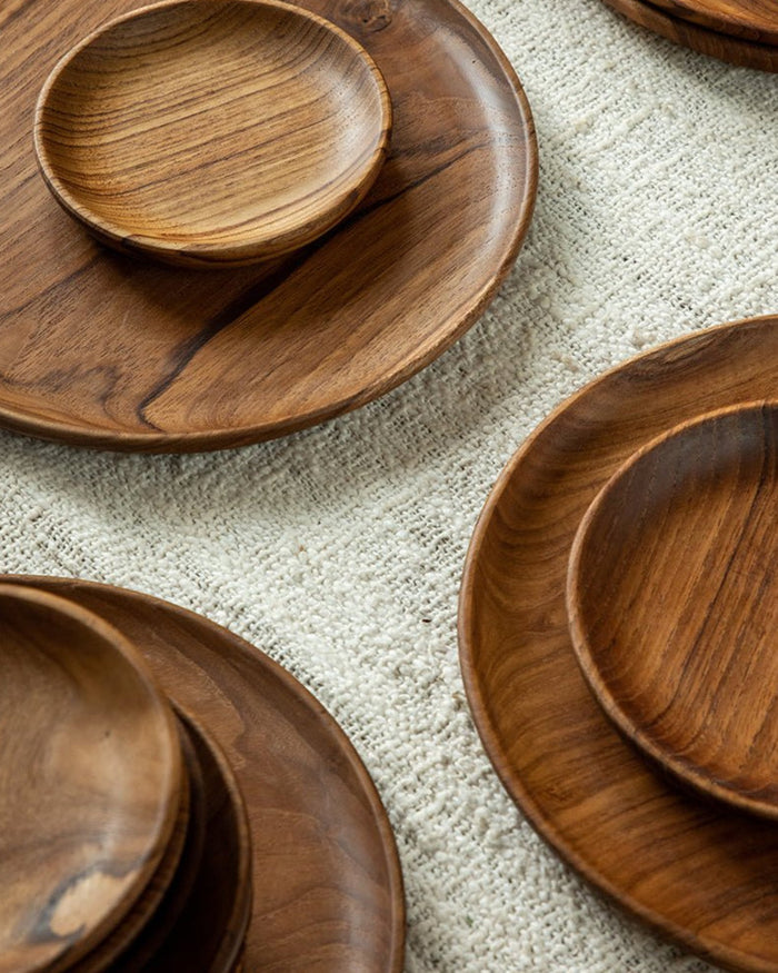 Teak Wood Round Plate Set - Handmade, Four Sizes | ZM Home