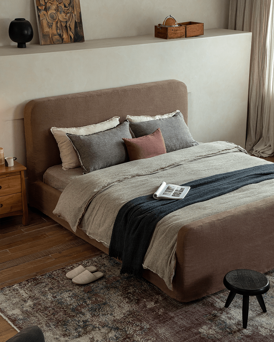 Guni Linen Slipcover Bed | Washable Cover & Solid Frame - ZM Home