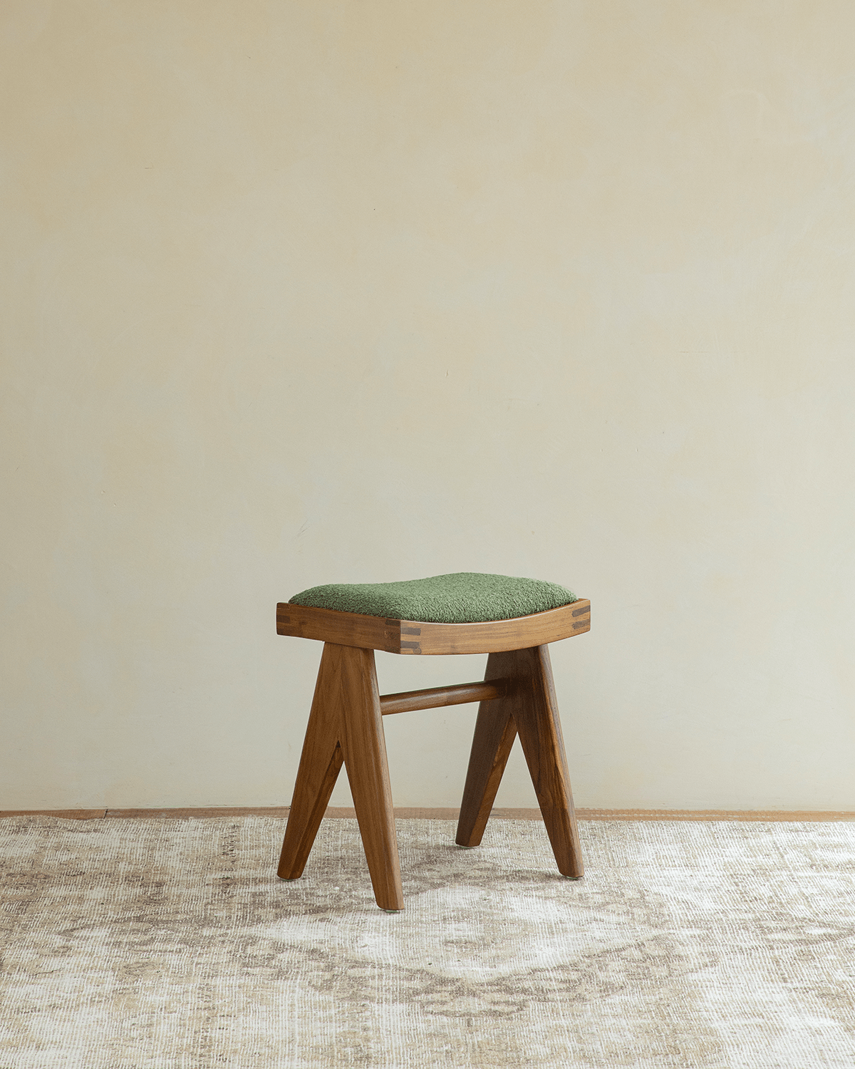 Teak & Rattan Stool | Mid-Century Modern Seat - ZM Home