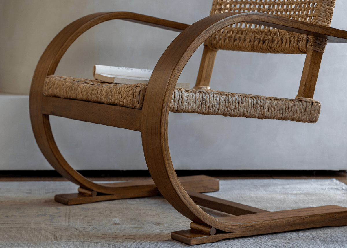 C Curve Lounge Chair | Bentwood, Woven Rope Seat - ZM Home