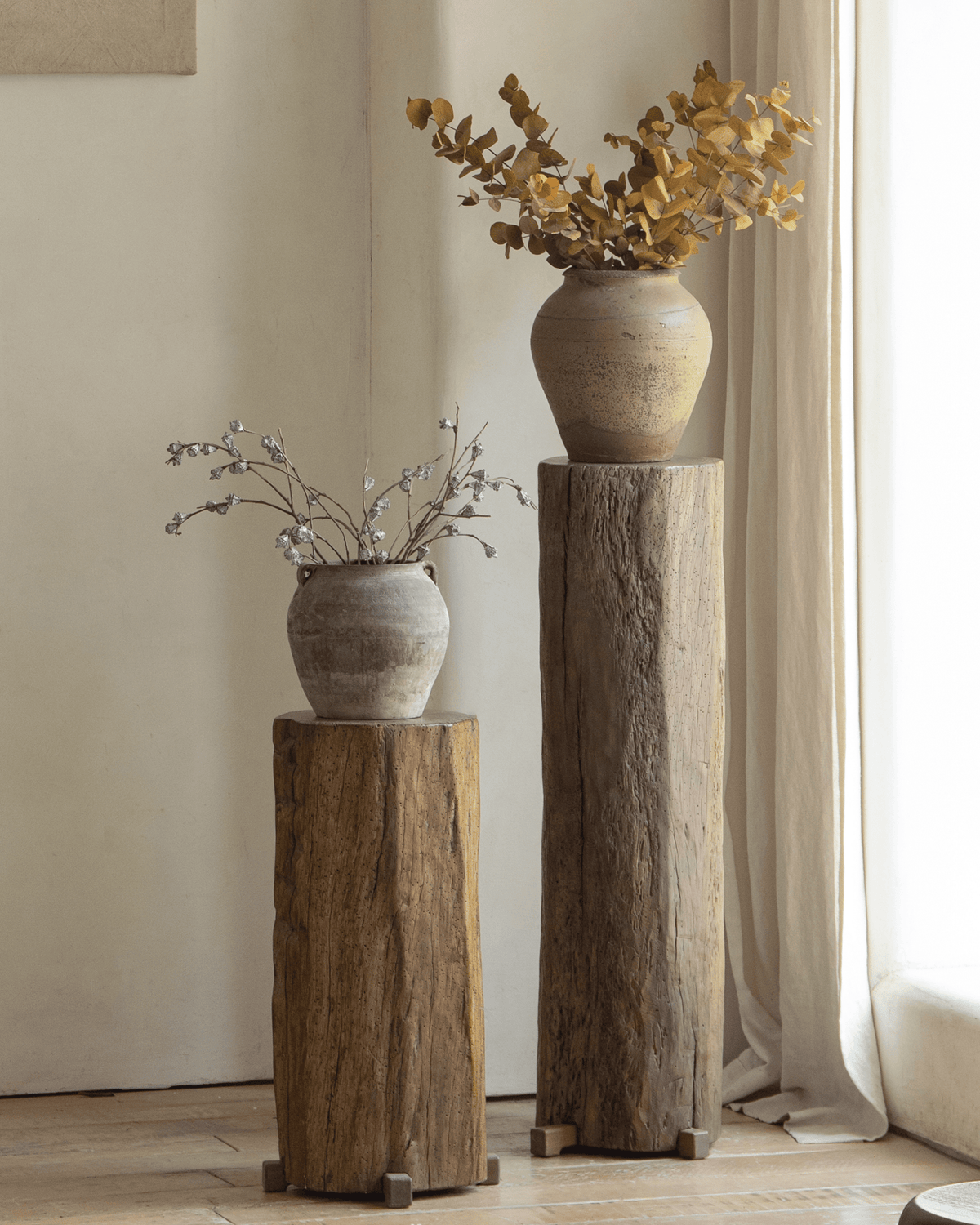 Rustic Reclaimed Wood Pedestal | Tall Plant & Decor Stand - ZM Home