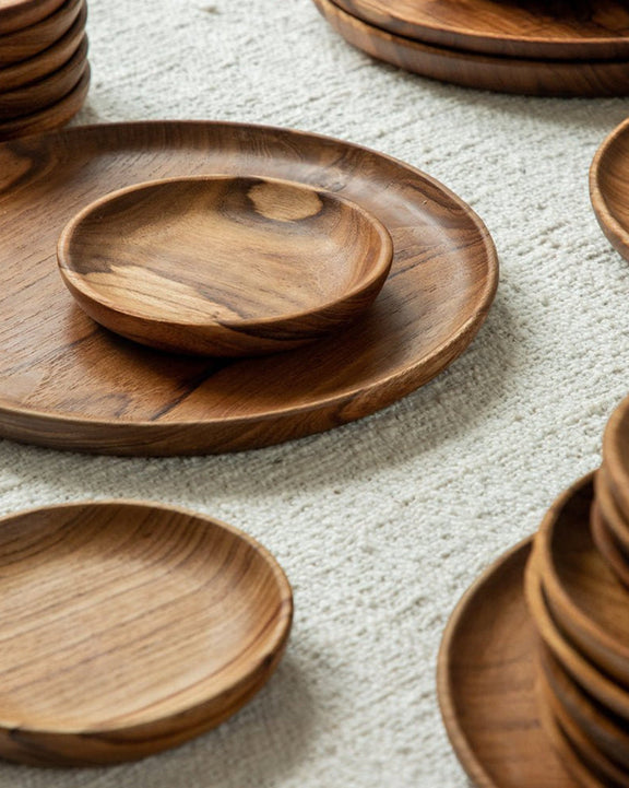 Teak Wood Round Plate Set - Handmade, Four Sizes | ZM Home