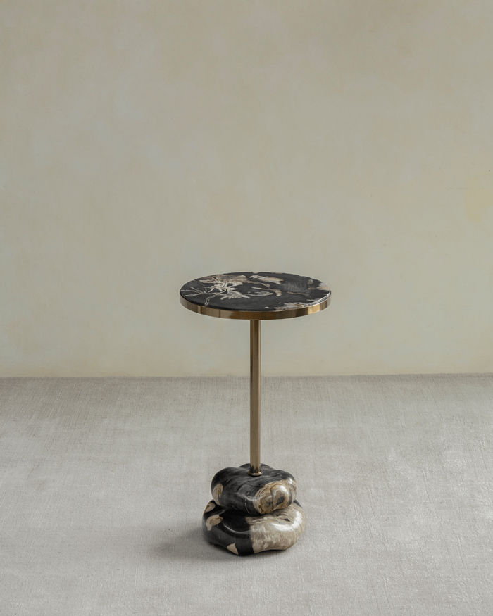 Petrified Wood Side Table | Stainless Steel Base - ZM Home