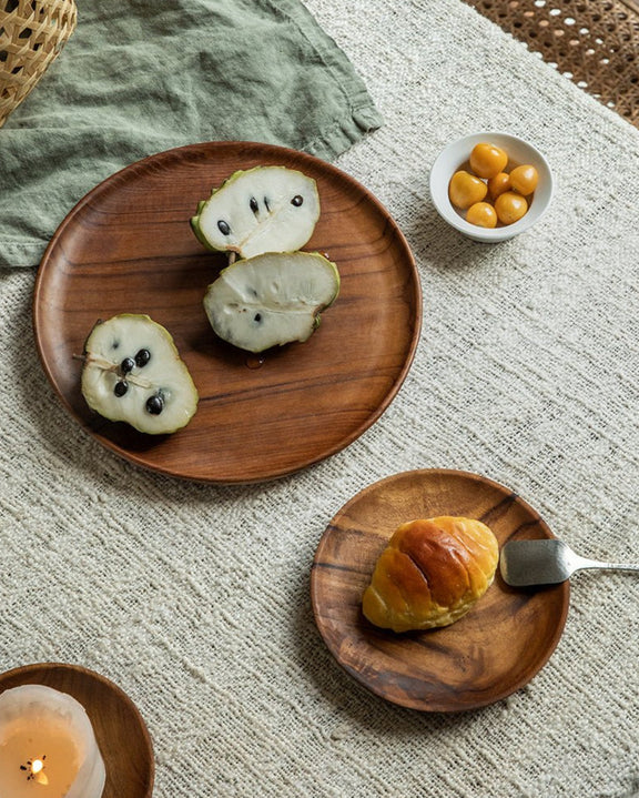 Teak Wood Round Plate Set - Handmade, Four Sizes | ZM Home