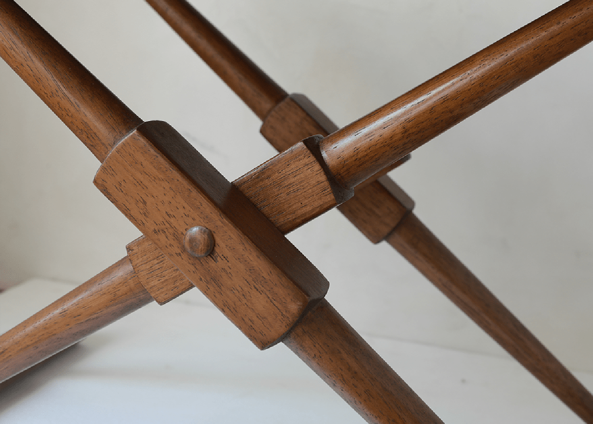 Foldable Saddle Leather Stool | Teak Frame, Wide Seat - ZM Home