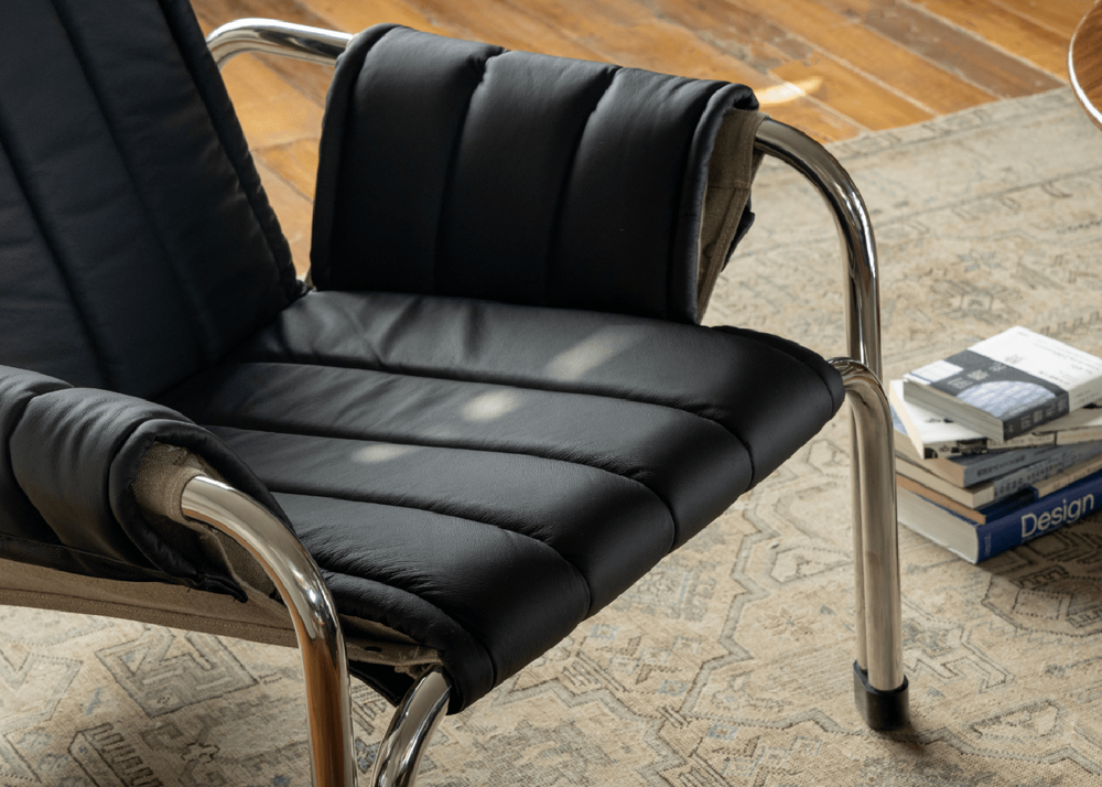U-Shaped Lounge Chair | Leather, Linen & Stainless Steel - ZM Home