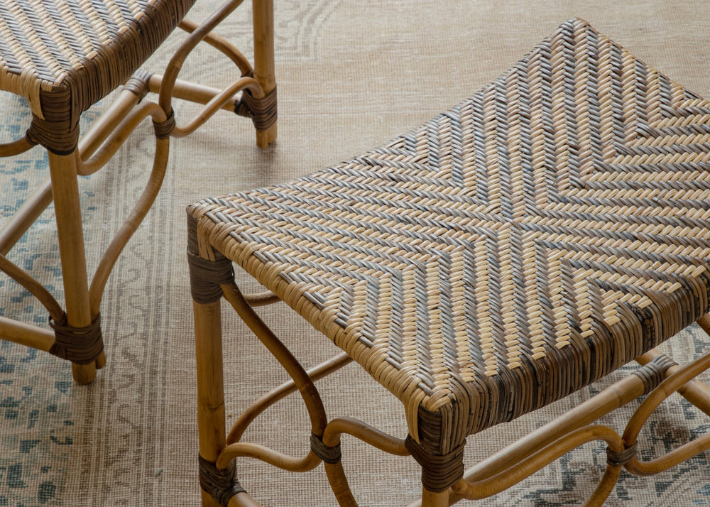 Melange Rattan Stool | Manau Rattan 19.3 x 13.8 x 16.1 - ZM Home