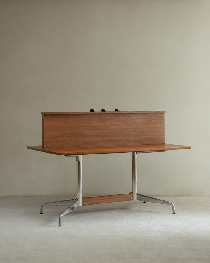 Teak Office Desk | Dual Work Surfaces & Metal Legs