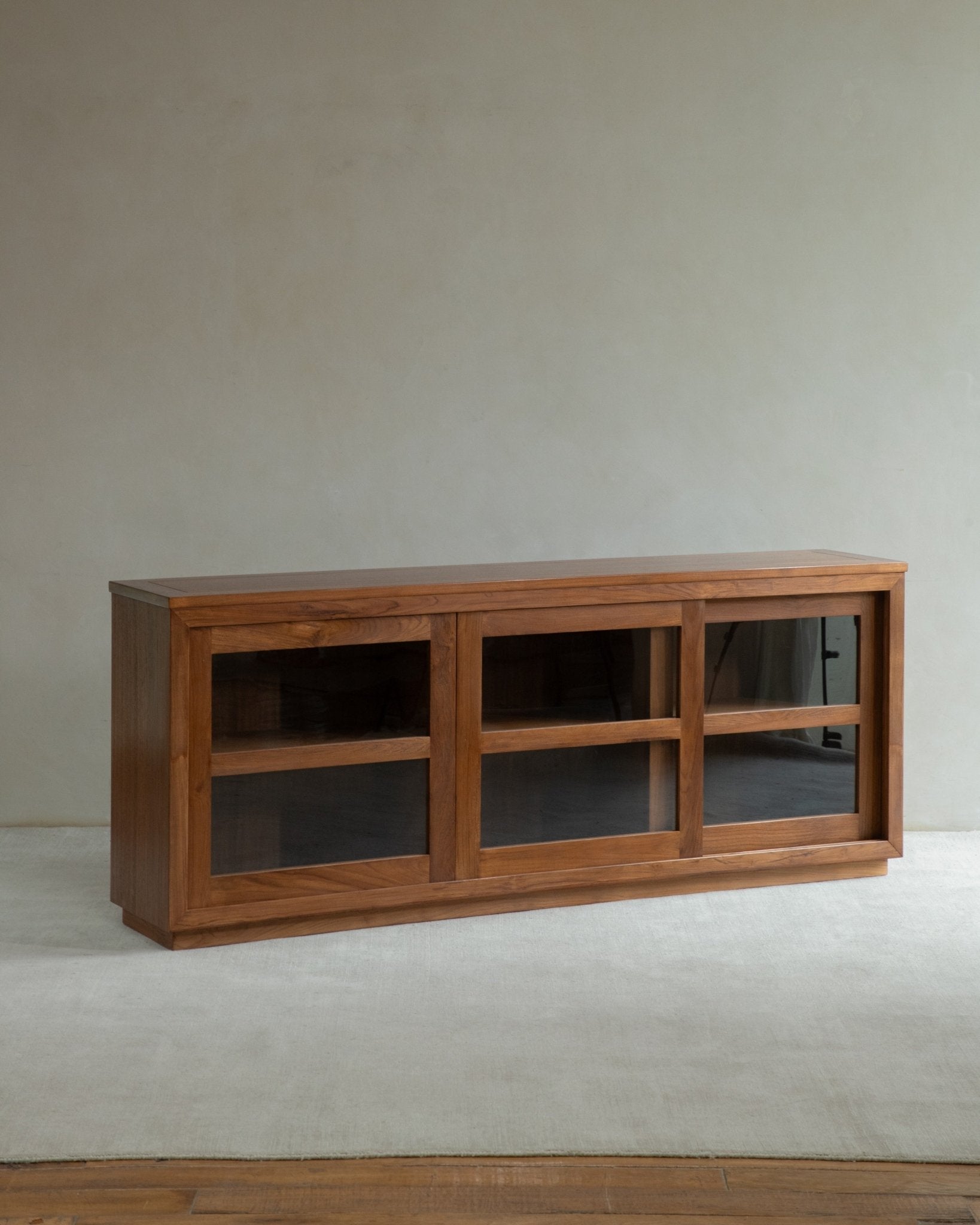Soren Low Console | Teak Console with Glass Doors - ZM Home